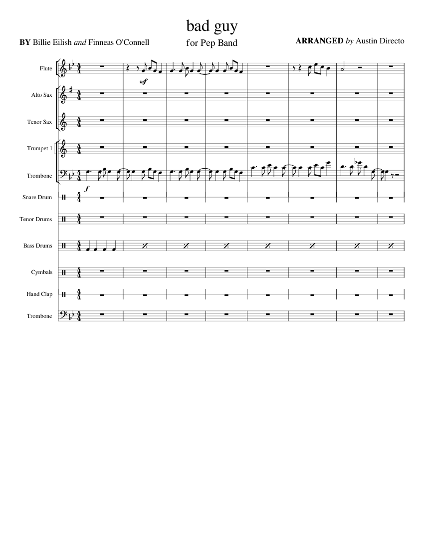 Bad Guy #2 Sheet music for Trombone, Flute, Saxophone alto, Saxophone ...