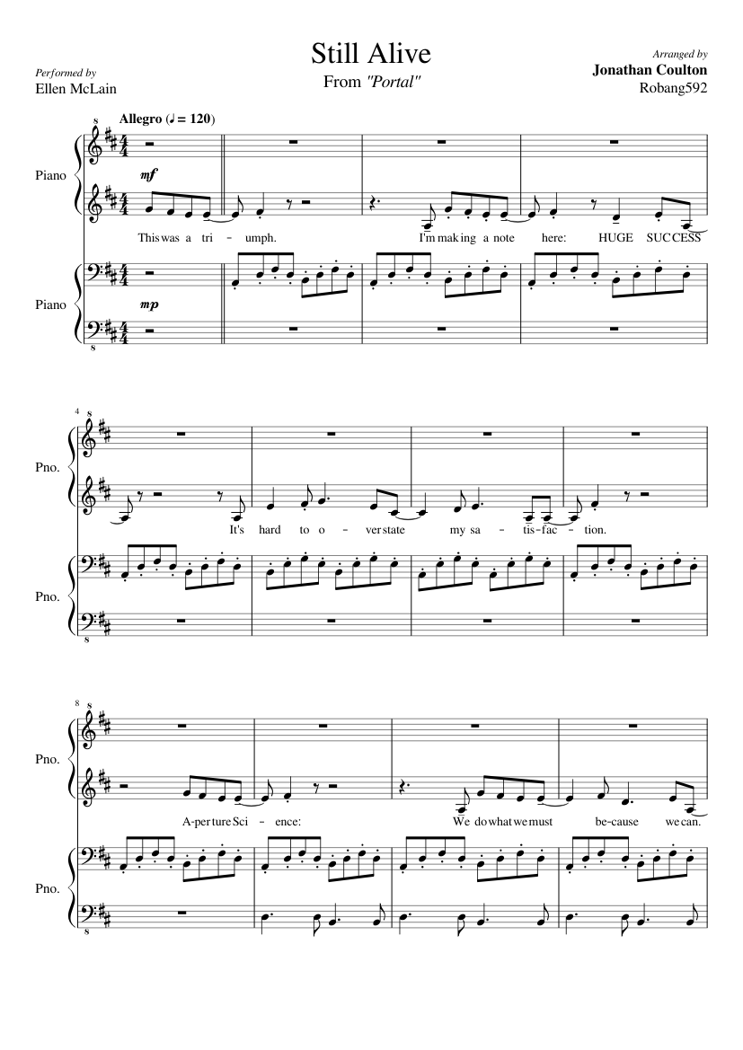 Still Alive - Portal (Piano Duet) Sheet music for Piano (Piano Duo ...