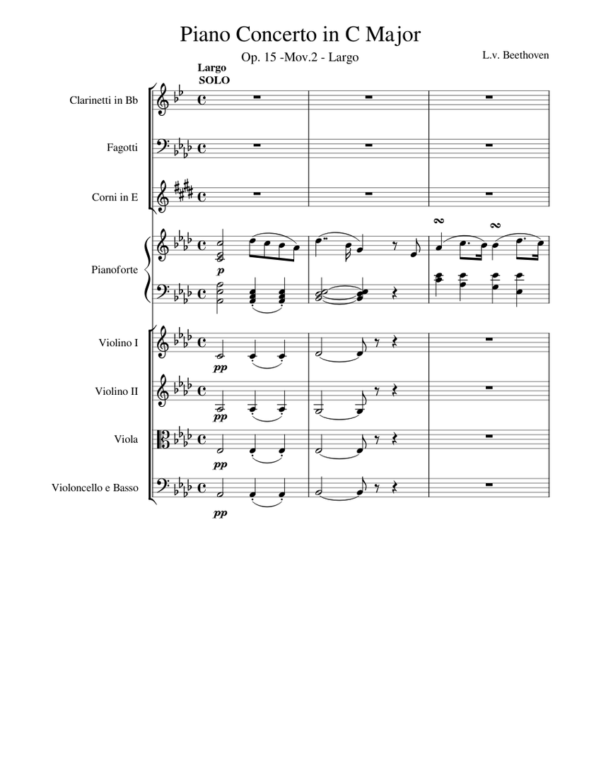 Beethoven Piano Concerto No.1 in C Major - Mov.2 Sheet music for Piano ...