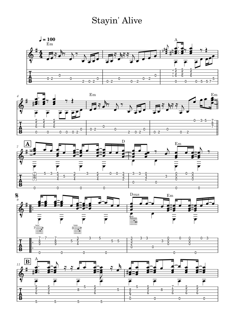 Stayn' Alive Sheet music for Guitar (Solo) | Musescore.com