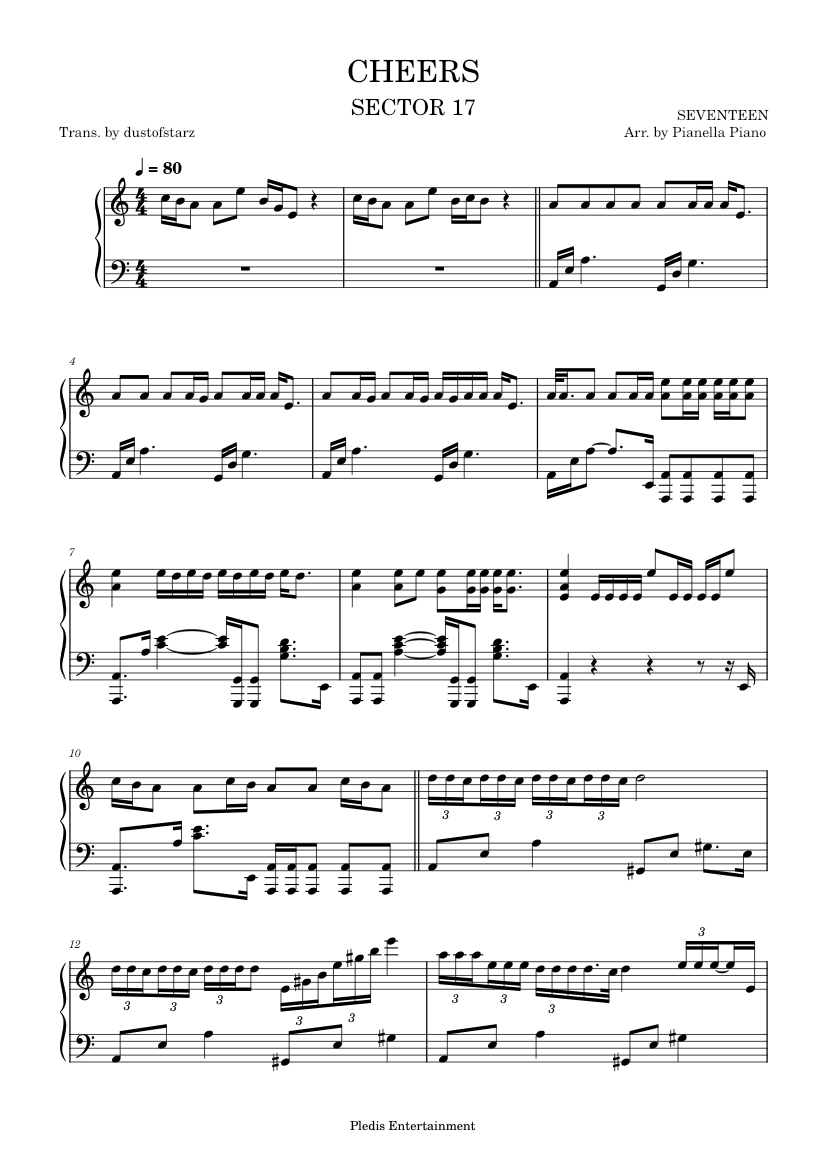 CHEERS - SEVENTEEN (Pianella Piano) Sheet music for Piano (Solo ...