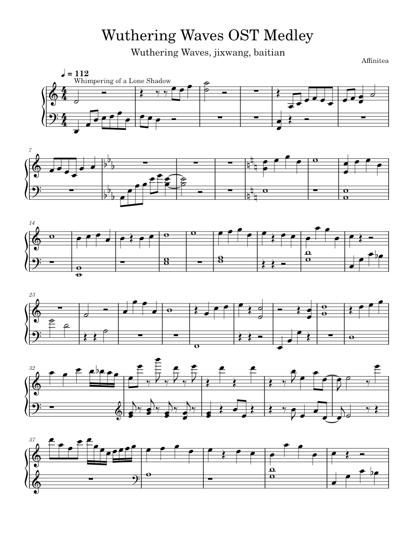 Wuthering Waves OST Medley Sheet Music for Piano (Solo) | MuseScore.com