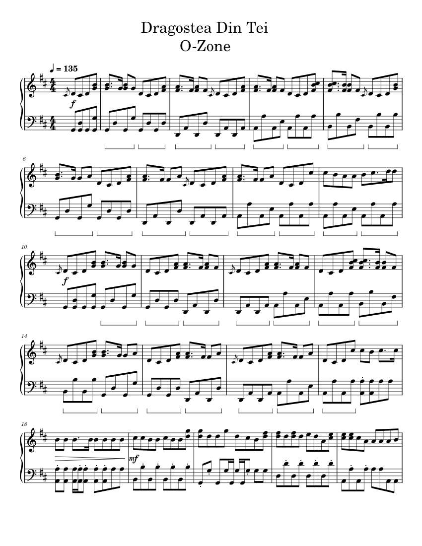 Dragostea din tei – O-Zone completed piano version Sheet music for Piano (Solo) | Musescore.com