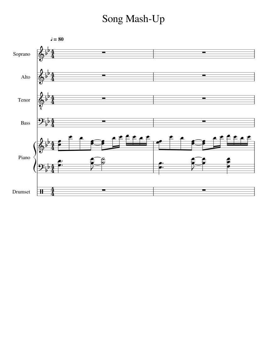 Song Mash-Up Sheet music for Piano, Viola, Cello, Drum group (Piano ...