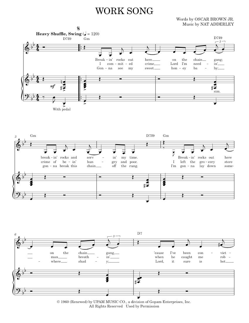 Play Official version of Work Song sheet music by Cannonball Adderley ...