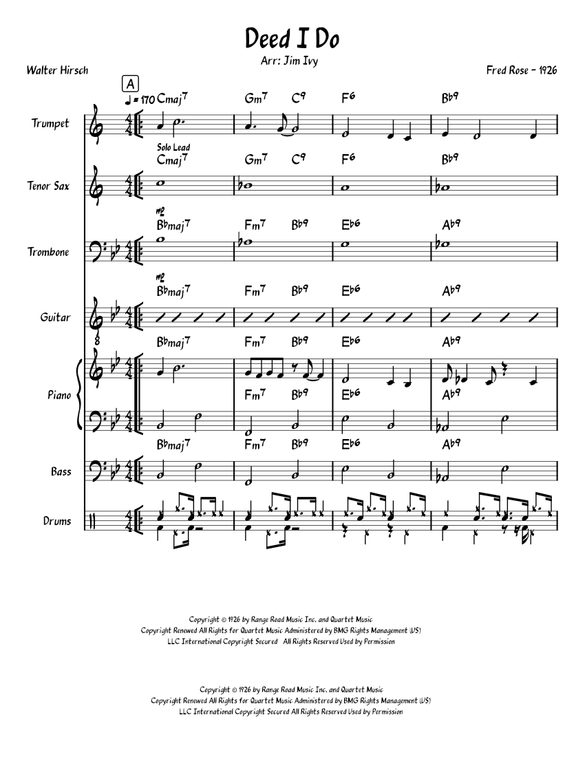 Deed I Do Sheet music for Piano, Trombone, Saxophone tenor, Trumpet in ...
