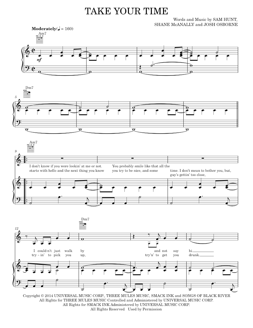 Play Official version of Take your time sheet music by Sam Hunt for ...