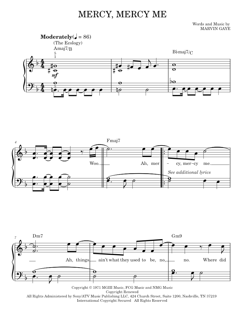 Play Official version of Mercy mercy me Sheet Music by Marvin Gaye for ...