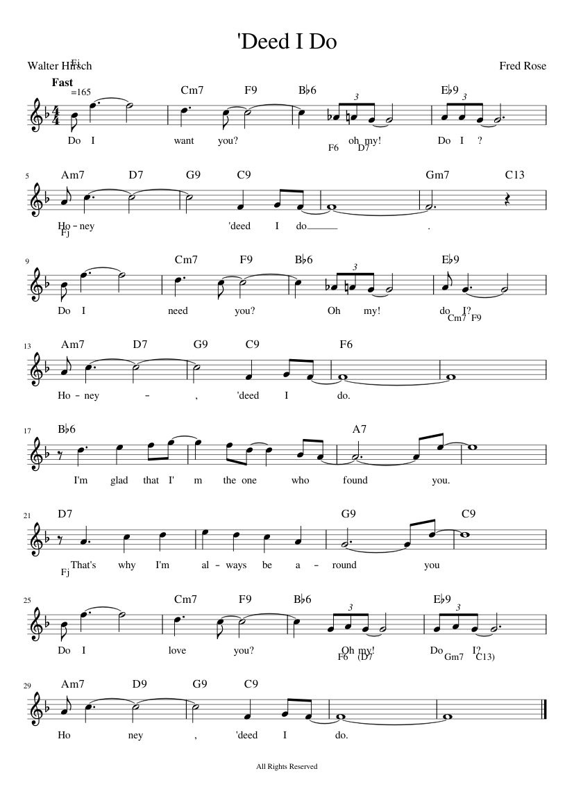 'Deed I Do Sheet Music with Chords for Voice (other) (Solo) | MuseScore.com