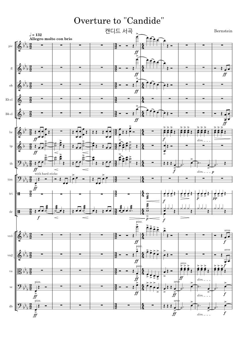 Overture to Candide – Leonard Bernstein Overture to Candide Sheet Music for Trombone, Flute ...