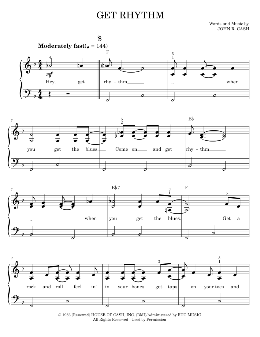 get rhythm Sheet music for Piano by Johnny Cash Official | MuseScore.com