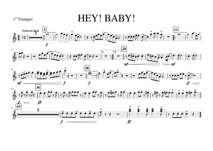 Hey baby but readable Sheet music for Trumpet in b-flat (Solo ...