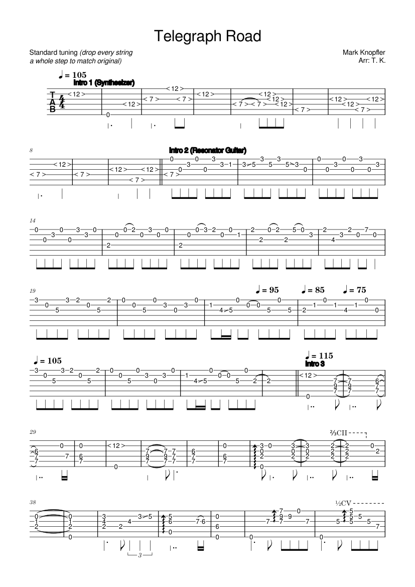 Telegraph Road - Dire Straits Sheet Music and Tab for Guitar (Solo ...