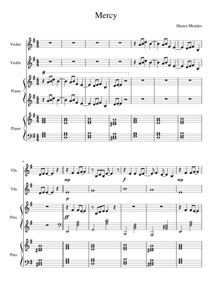 Mercy Sheet music for Piano, Violin (Mixed Quartet) | Musescore.com