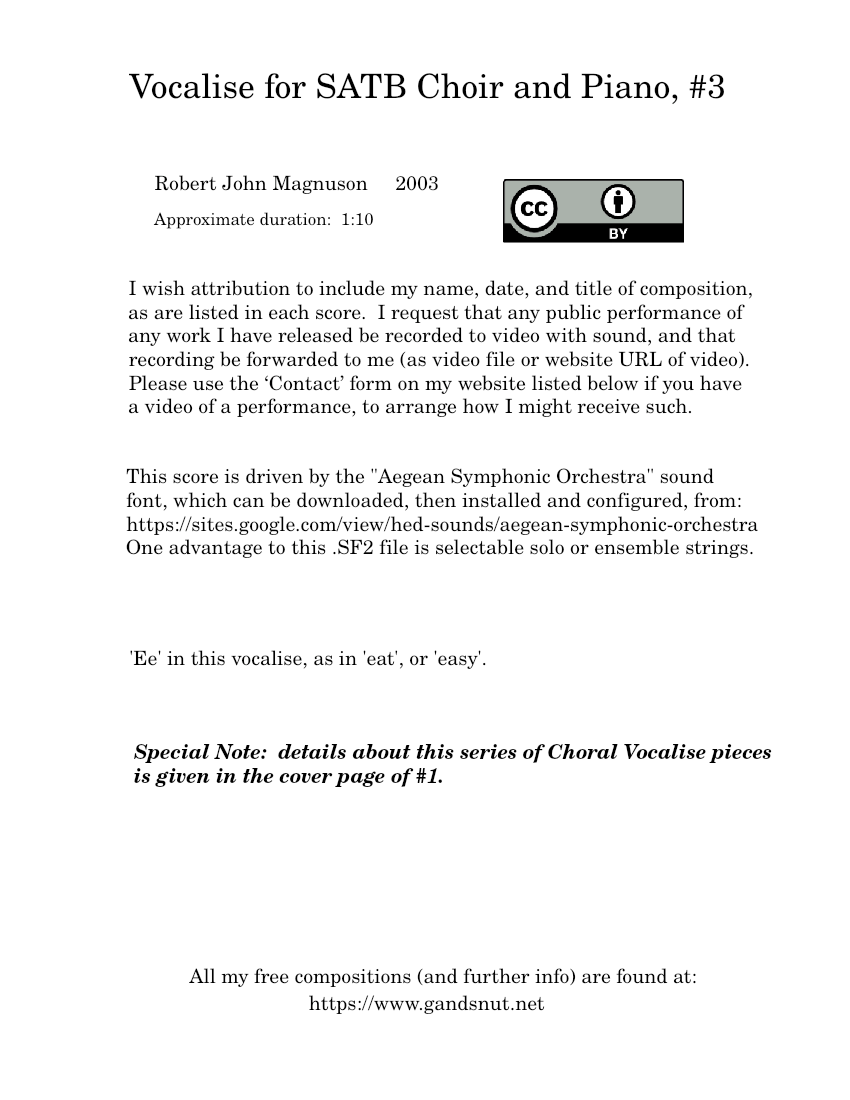 Vocalise for SATB Choir and Piano, #3 Sheet music for Piano, Vocals ...