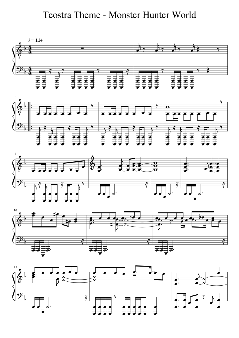 Teostra Theme - Monster Hunter World Sheet music for Piano (Solo ...