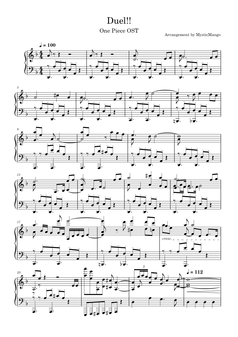 Duel!! – One PIece OST Sheet music for Piano (Solo) | Musescore.com