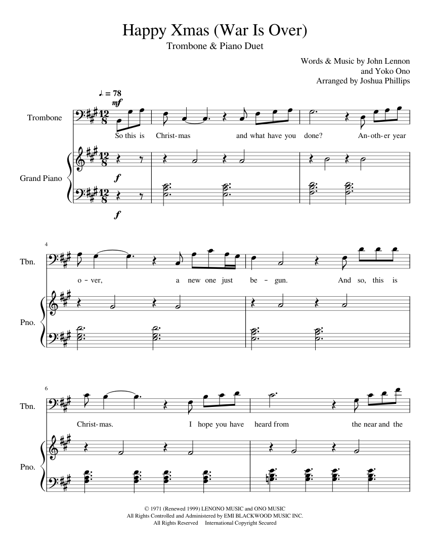 Happy Xmas War Is Over Sheet music for Piano, Trombone (Mixed Duet ...
