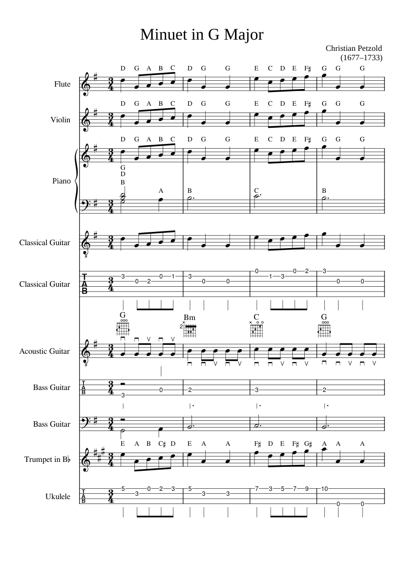 Minuet in G DBTI-Makati Sheet music for Piano, Flute, Violin, Guitar ...