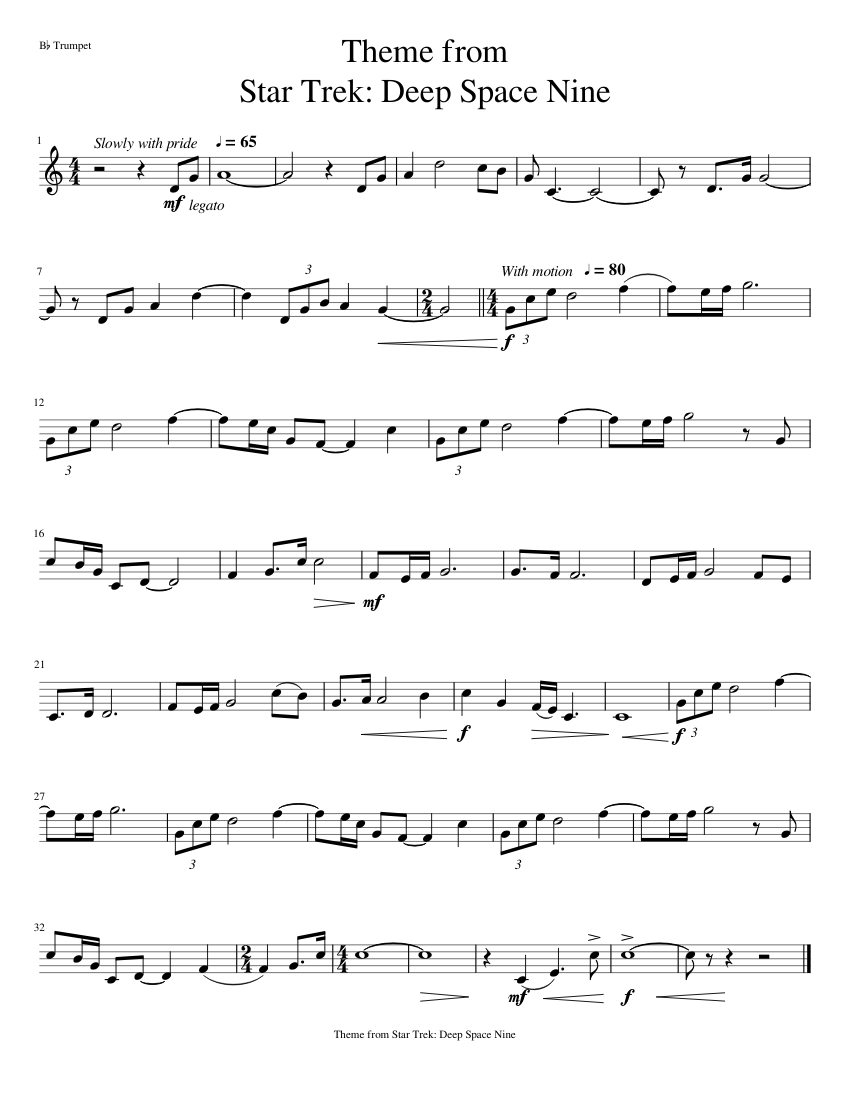 Theme from Star Trek Deep Space Nine Sheet music for Trumpet in b-flat ...