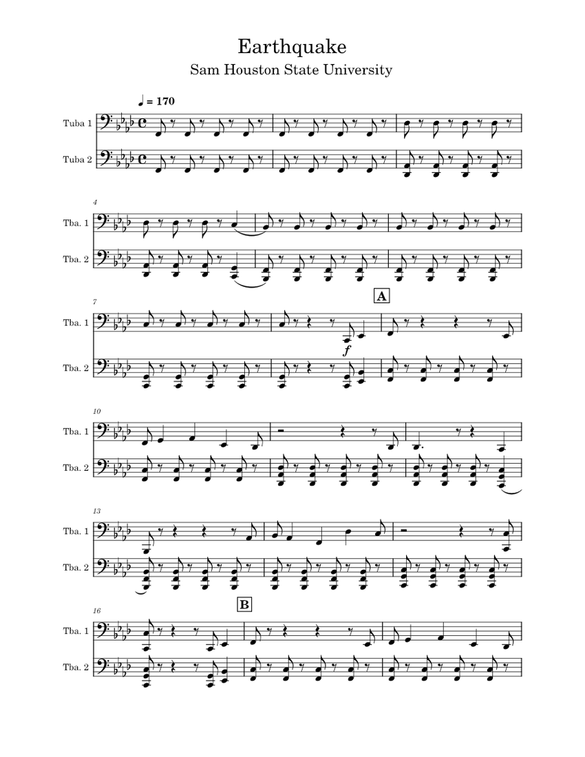 Earthquake Sheet music for Tuba (Brass Duet) | Musescore.com