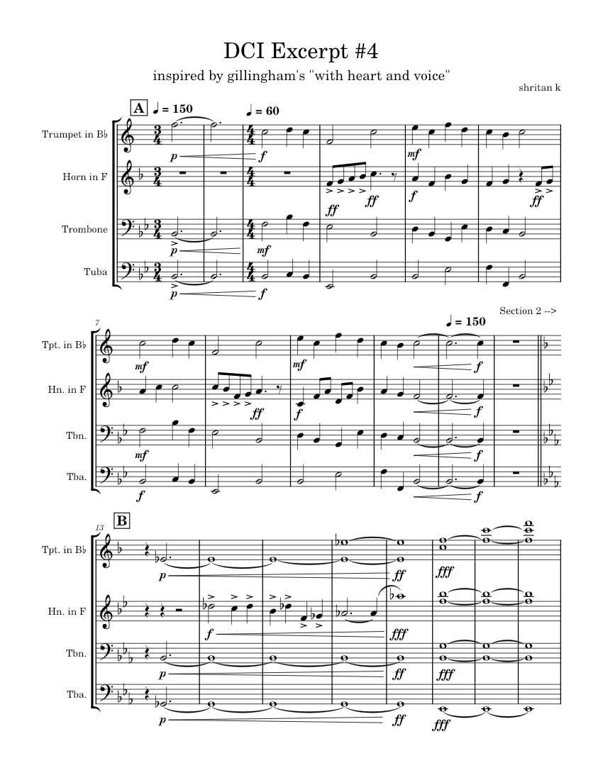 DCI Excerpt #4 Sheet Music for Trombone, Tuba, French horn, Trumpet ...