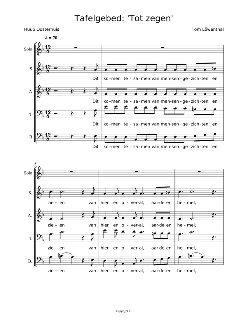 0108 Tafelgebed: 'Tot zegen' Sheet music for Piano, Soprano, Alto, Bass ...