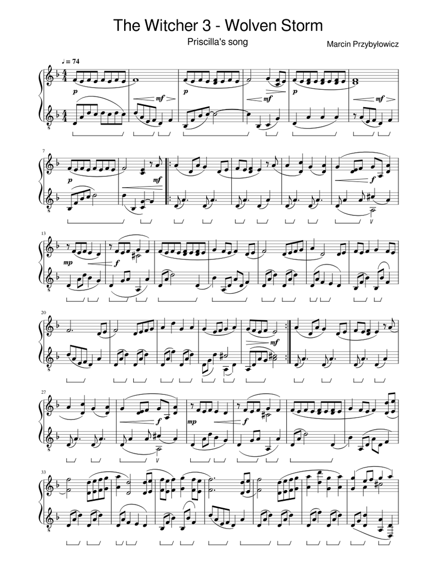 The_Witcher_3_-_Priscillas_song Sheet music for Piano (Solo ...