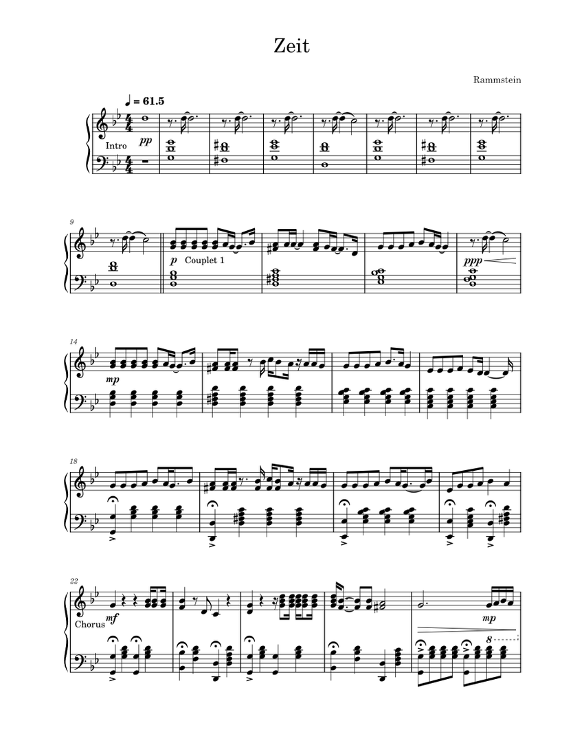 Zeit - Rammstein Sheet music for Piano (Solo) | Musescore.com