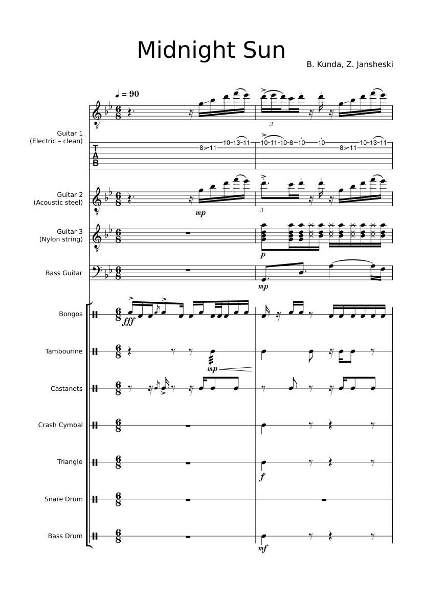 Midnight Sun Sheet music for Guitar, Bass guitar, Drum group, Strings ...