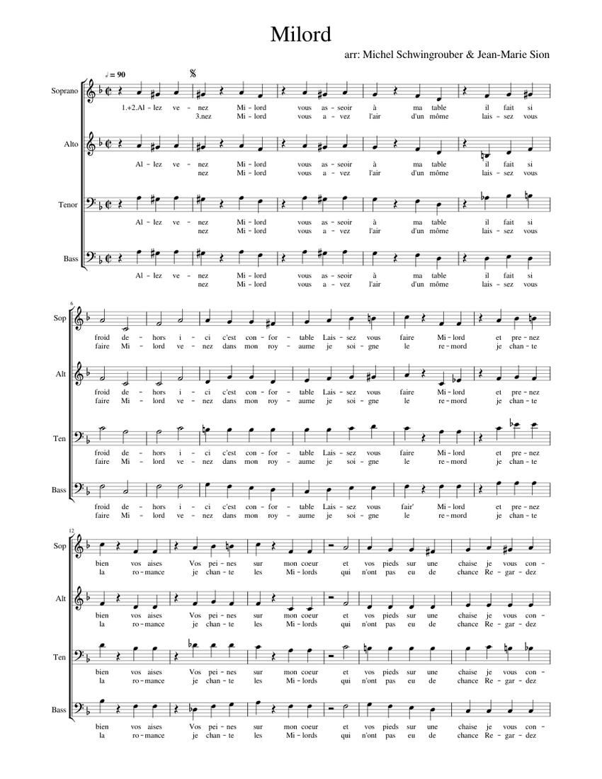 Milord Sheet music for Bass guitar (Solo) | Musescore.com