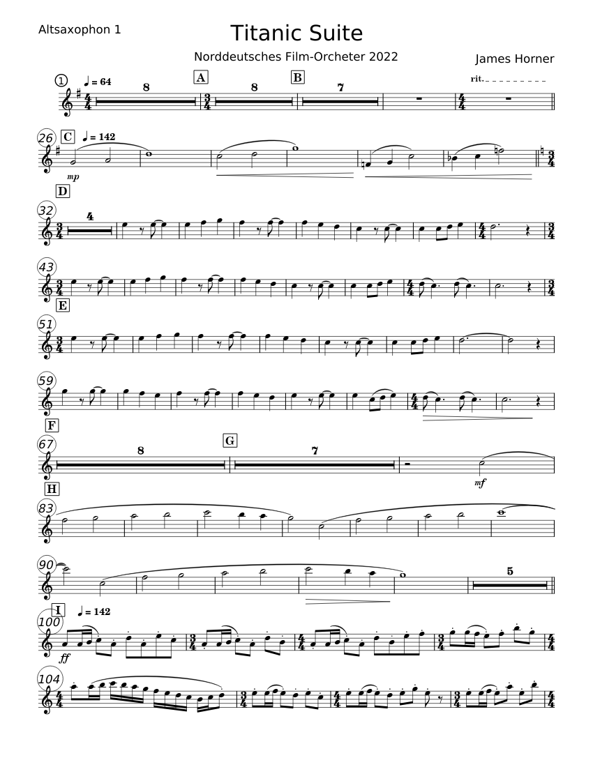Titanic Suite - James Horner Sheet Music for Saxophone alto (Solo ...