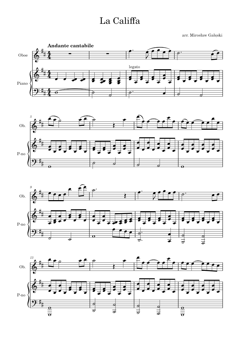La Califfa Sheet Music for Piano, Oboe (Solo) | MuseScore.com