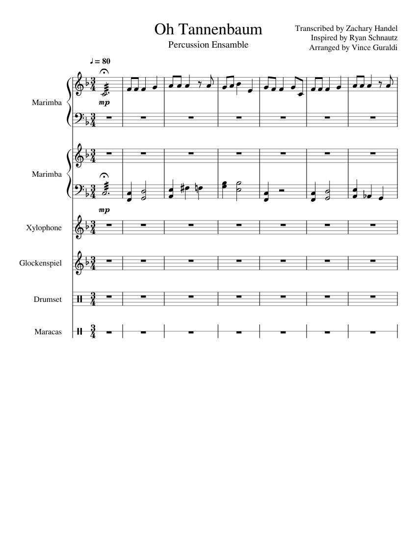 Oh Tannenbaum Percussion Ensamble Sheet music for Glockenspiel, Drum ...