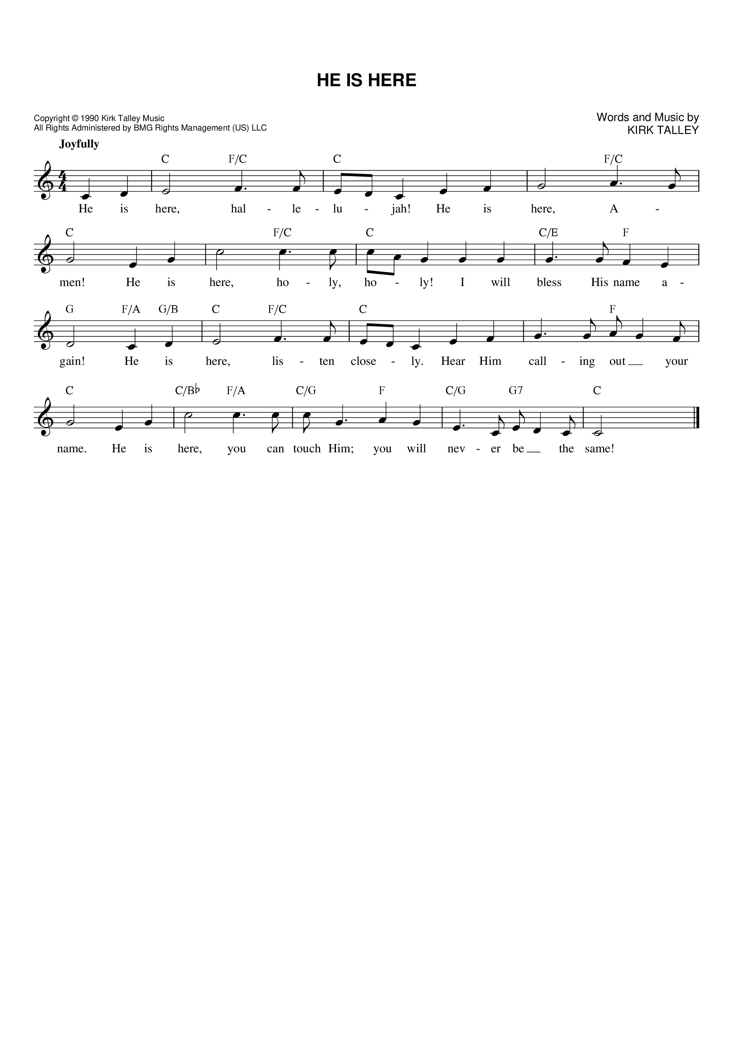 Play Official version of He Is Here Sheet Music by L. Kirk Talley for ...