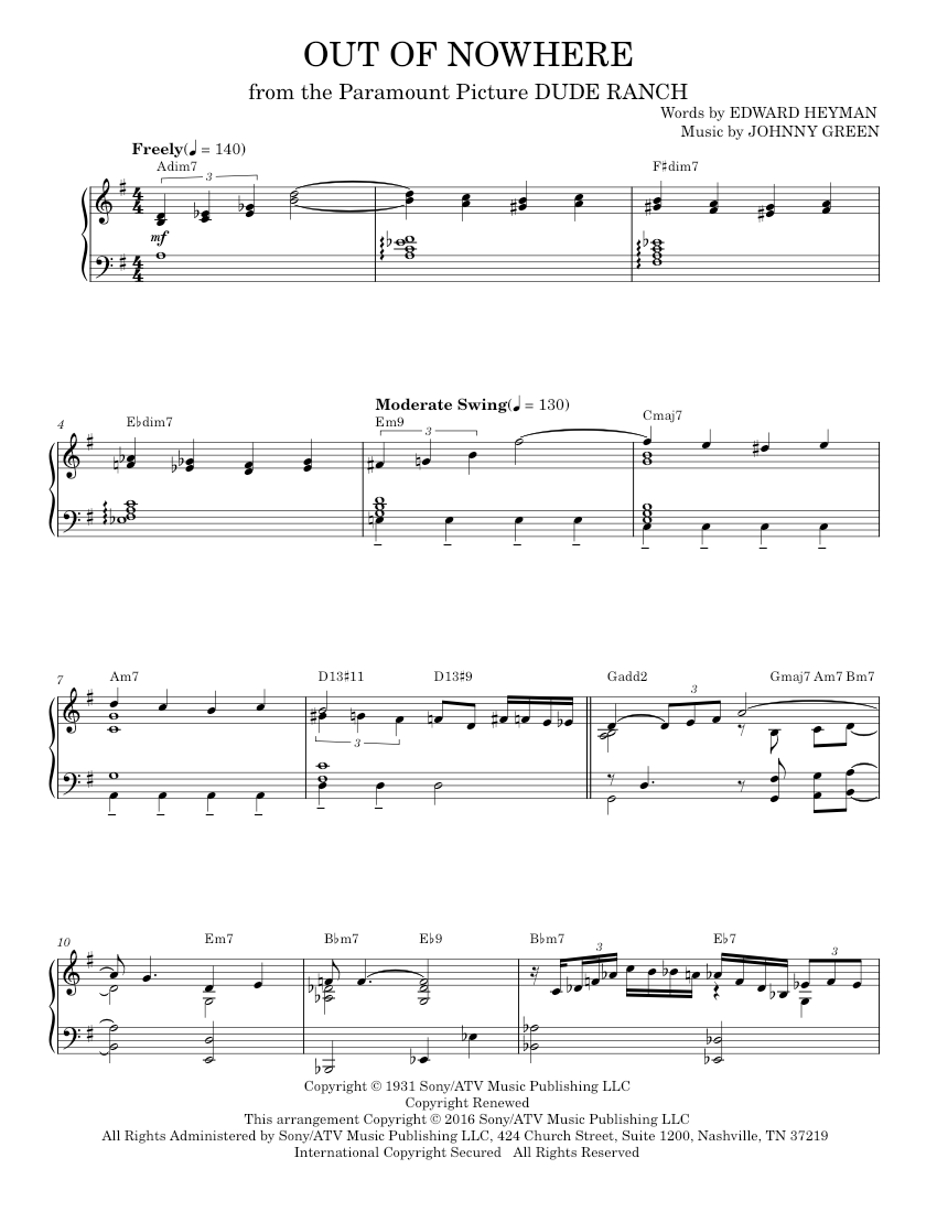 Out Of Nowhere (arr. Brent Edstrom) Sheet music for Piano by Charlie ...