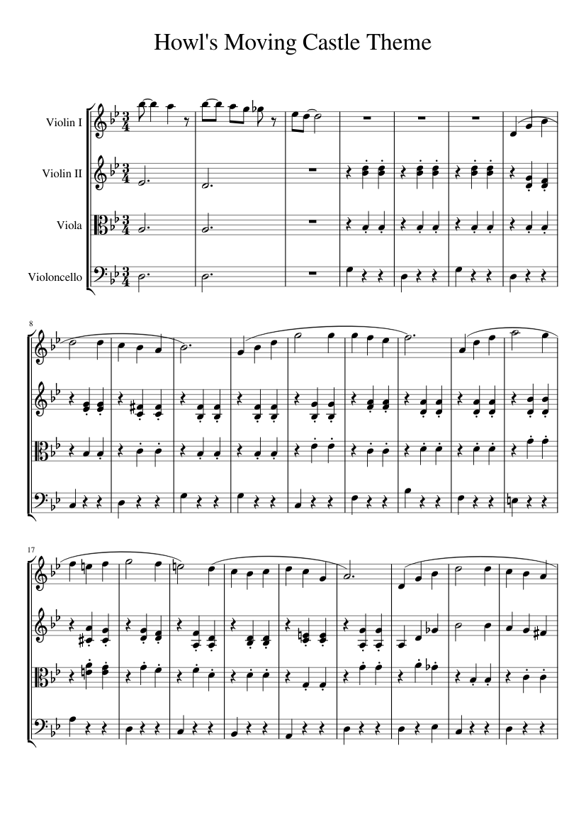 Howl's Moving Castle Theme Sheet music for Violin, Viola, Cello (String ...