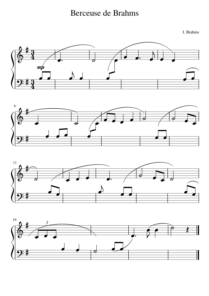 Berceuse de Brahms Sheet Music for Piano (Solo) easy | MuseScore.com