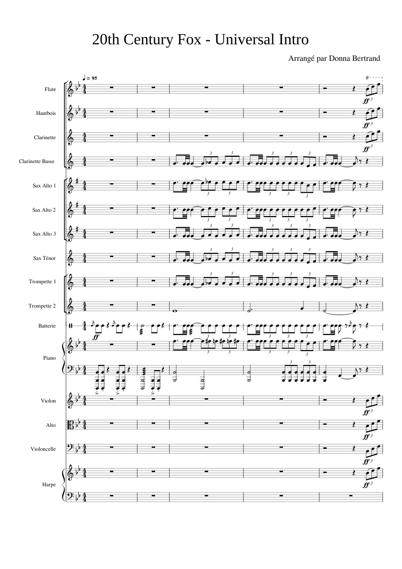 20th Century Fox & Universal Intro - by Donna Bertrand Sheet music for Piano, Cornet, Oboe ...