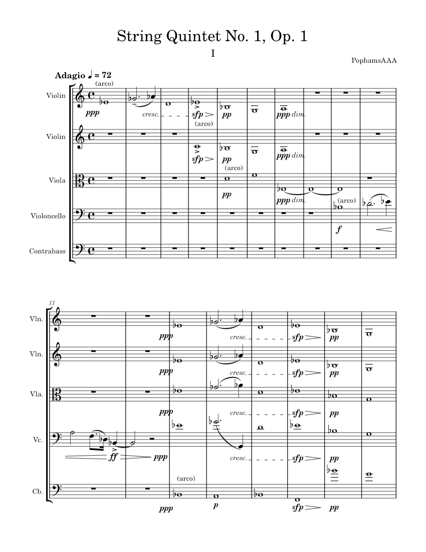 String Quintet No. 1, Op. 1, Movement 1 Sheet music for Violin, Viola, Cello, Woodwinds (other ...