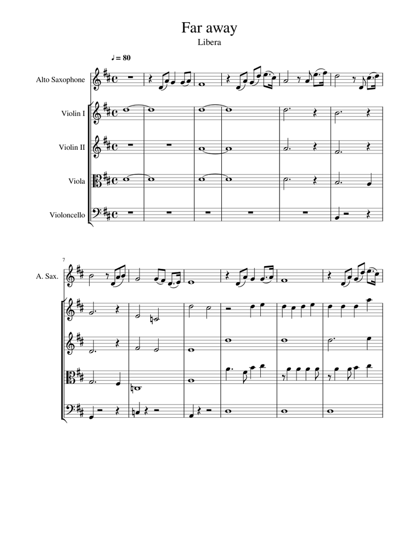Far away Sheet music for Saxophone alto, Violin, Viola, Cello (Mixed ...