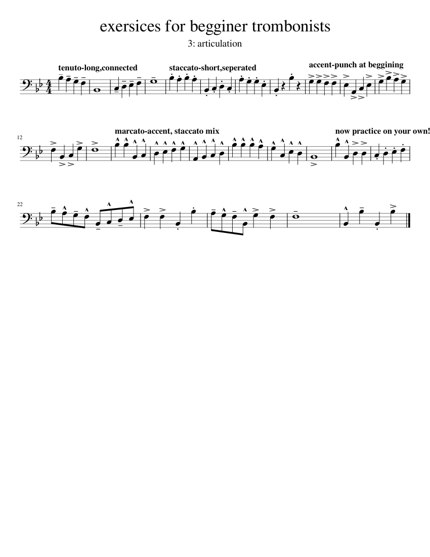 exersices for begginer trombonists Sheet music for Trombone (Solo ...