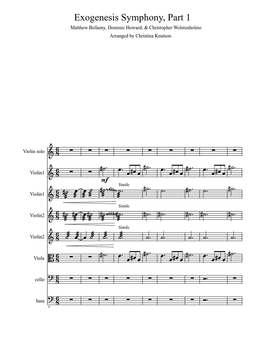 Exogenesis Symphony, Part 1 Sheet music for Violin, Cello, Viola, Bass ...