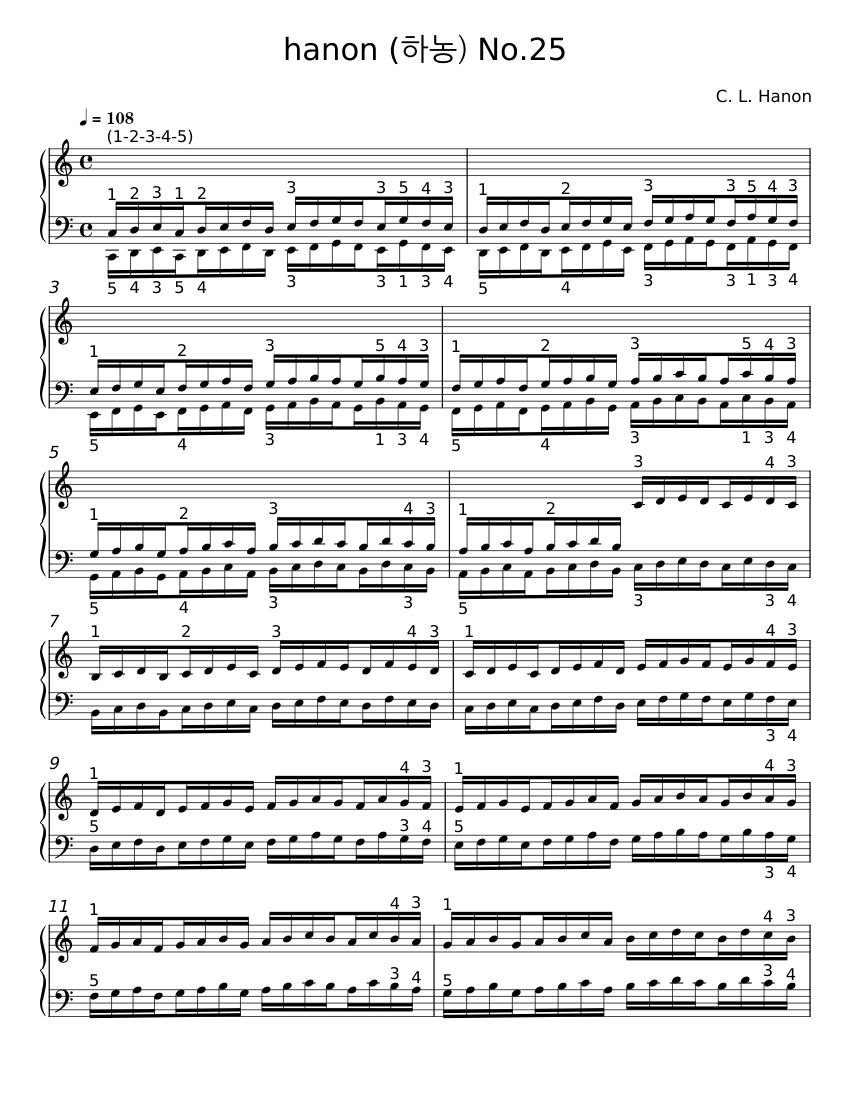 Hanon No. 25 - Hanon, Charles-Louis Sheet Music for Piano (Piano Duo) | MuseScore.com