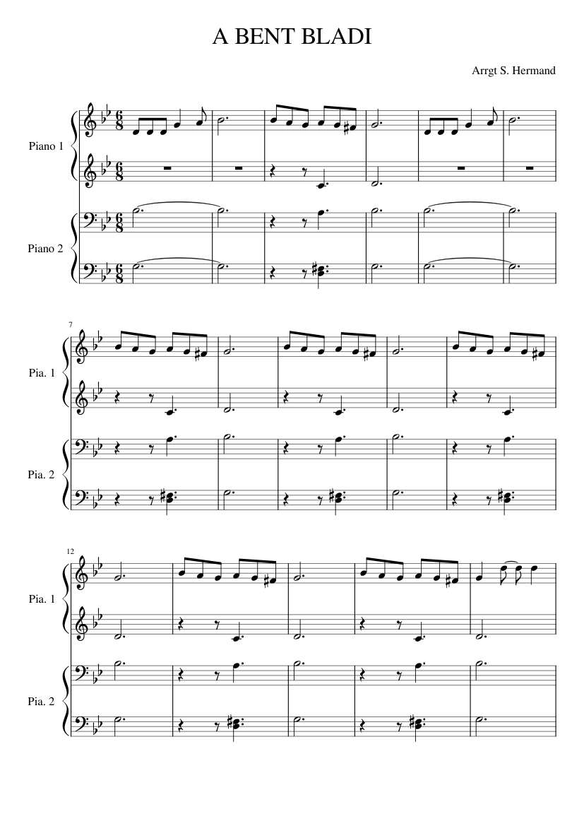 A BENT BLADI 4 mains Sheet music for Piano (Piano Four Hand) | Musescore.com