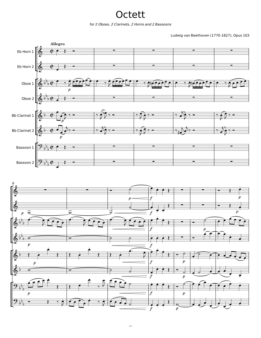 Wind Octet in E-flat major, Op.103 - Ludwig van Beethoven Sheet music ...