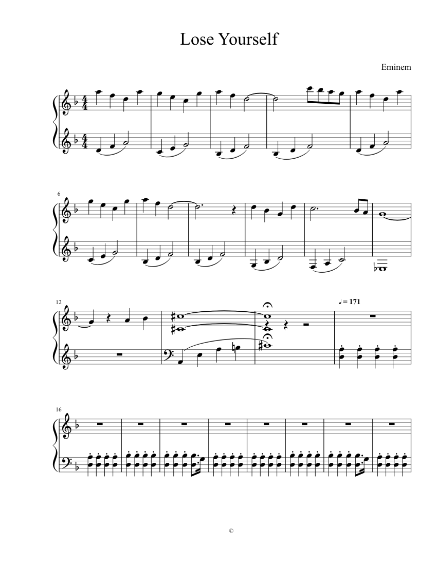 Lose Yourself Sheet Music for Piano (Solo) | MuseScore.com