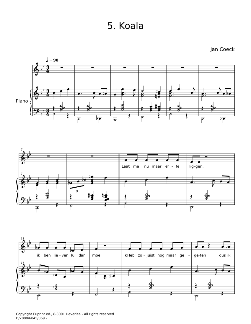 Koala - Jan Coeck Sheet music for Piano, Vocals (Mixed Trio ...