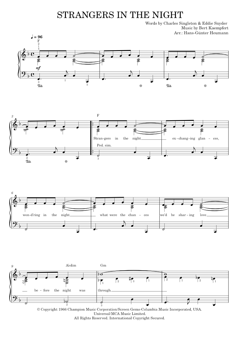 strangers in the night Sheet music for Piano by Frank Sinatra Official ...