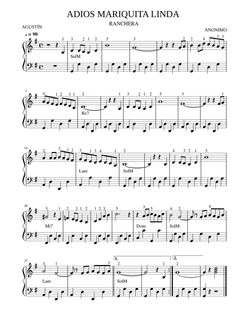 ADIOS MARIQUITA LINDA Sheet music for Accordion (Solo) | Musescore.com